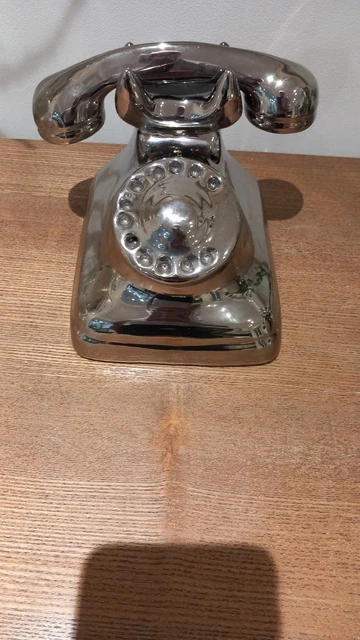 VINTAGE TELEPHONE ORNAMENT Silver Chrome Plated Finish Home Decorative ...