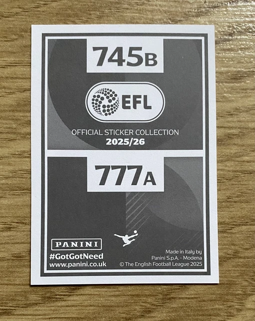 PANINI EFL 2025/26 double players, Gillingham & Shrewsbury Town, unused ...