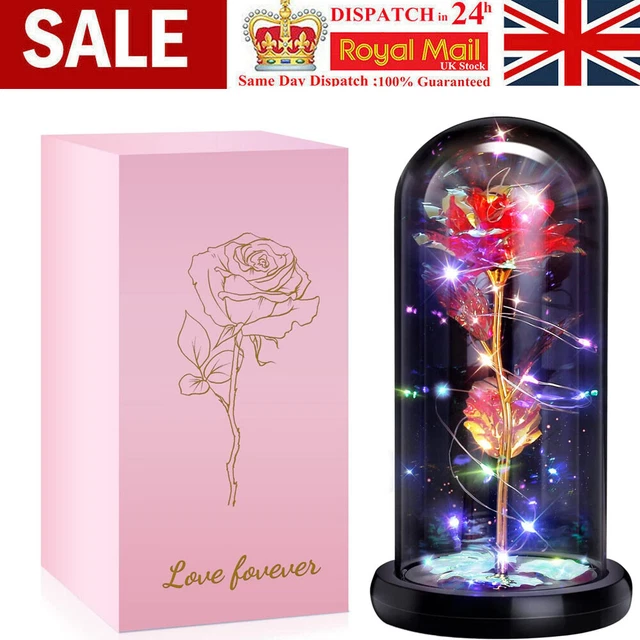 ETERNAL ROSE LED Light Beauty And The Beast In Glass Dome Valentines ...