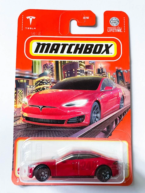 TESLA MODEL S Red Matchbox 1/64 Scale Tall Card Model Toy Car New ...