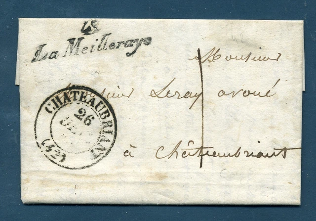 LETTRE 1839 CAD CHATEAUBRIAND marque cursive 42 La Meilleraye écrite à ...