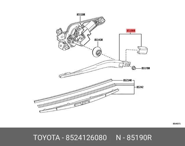 VÉRITABLE BRAS D'ESSUIE-GLACE d'origine, 8524126080 pour Toyota 85241 ...
