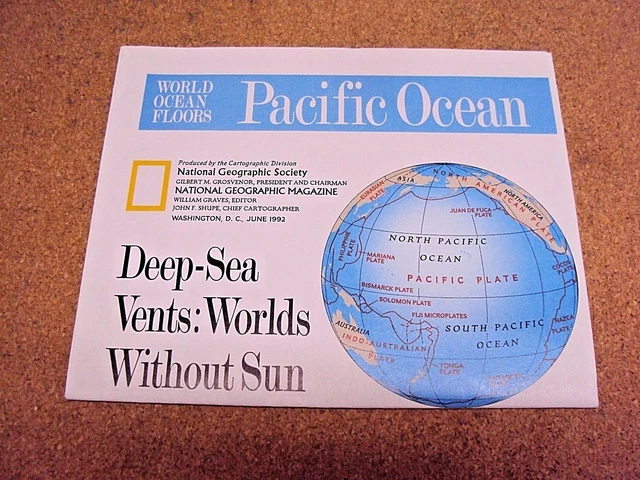 NATIONAL GEOGRAPHIC JUNE 1992 Map Deep-Sea Worlds Pacific/Indian Ocean ...