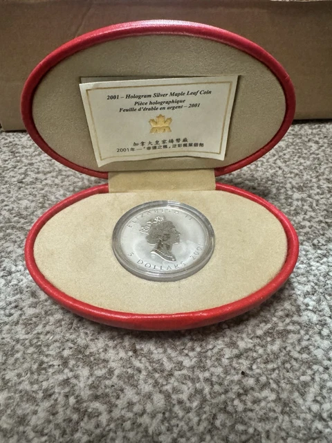 2001 HOLOGRAPHIC 1OZ Silver Canada Maple Leaf Coin Bullion In Capsule ...