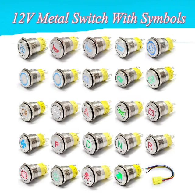 19MM LED LIGHT Push Button Switch ON/OFF 12V/24V Car Marine Truck RV ...
