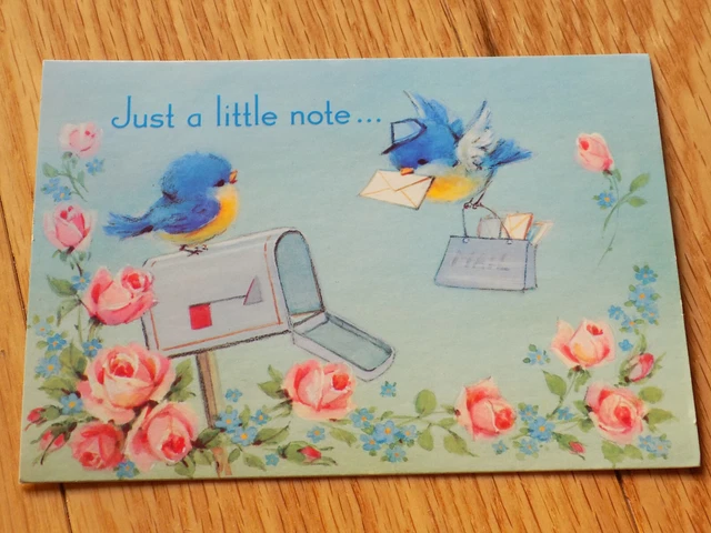 VINTAGE BLUE BIRD Greeting Cards Postcard Just a Note American Greeting ...