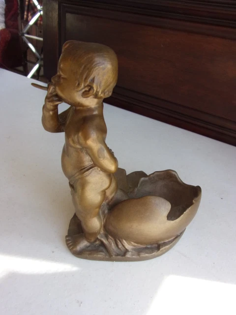 ANTIQUE BRONZE OF a Baby Smoking a Cigar Coming out of an Eggshell, 5 3 ...