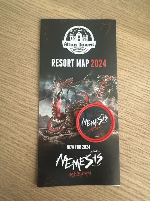 ALTON TOWERS NEMESIS Reborn Pop Badge And Resort Map 2024 Merlin £8.00 ...