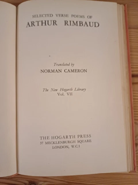 SELECTED VERSE POEMS of Arthur Rimbaud, Translated by Norman Cameron ...