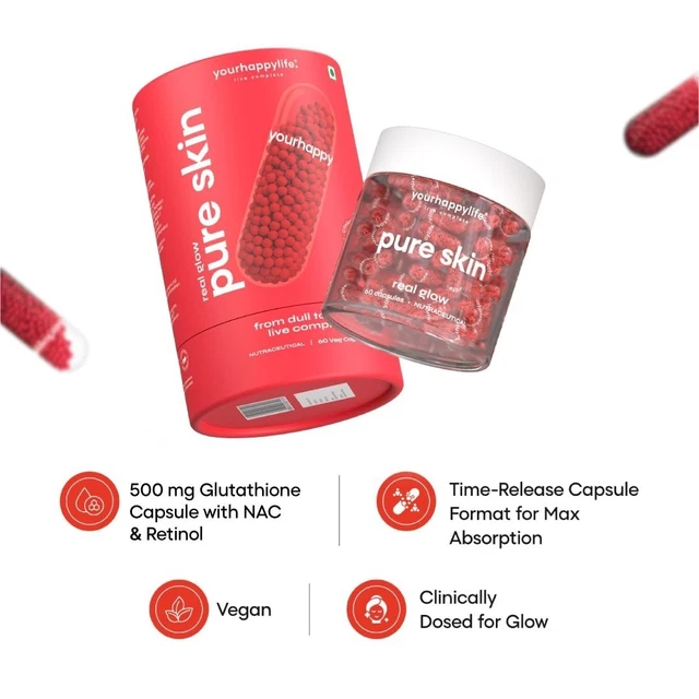 YOURHAPPYLIFE ADVANCED L-GLUTATHIONE Glow-Up Skin Capsules with NAC 60 ...