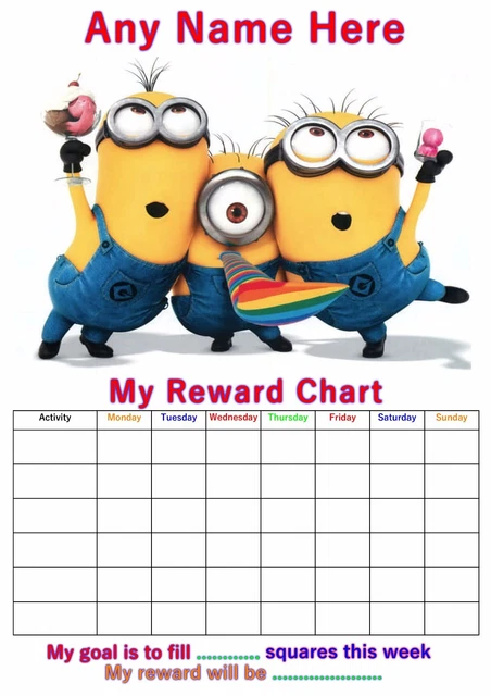 PERSONALISED CHILDRENS A4 Reward Behaviour Chart Minions And Stickers ...
