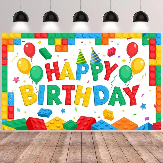 BUILDING BLOCK BACKDROP,71'' x 43'' Building Block Birthday Backdrop ...