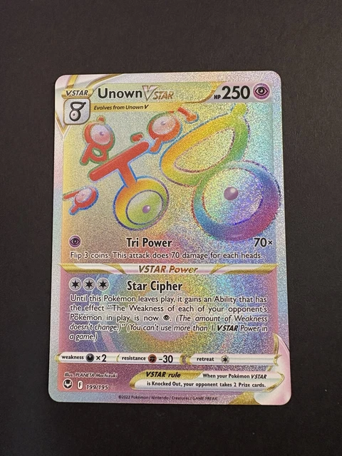POKÉMON TCG UNOWN VSTAR (Secret) 199/195 Rainbow Sword & Shield Silver ...