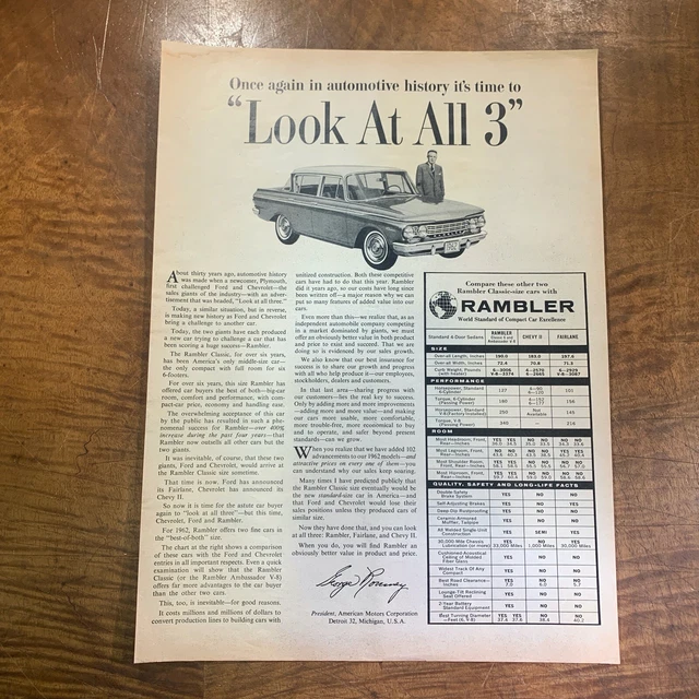 VINTAGE 1960'S 'AMC RAMBLER CLASSIC' AMBASSADOR ADVERTISEMENT POSTER ...