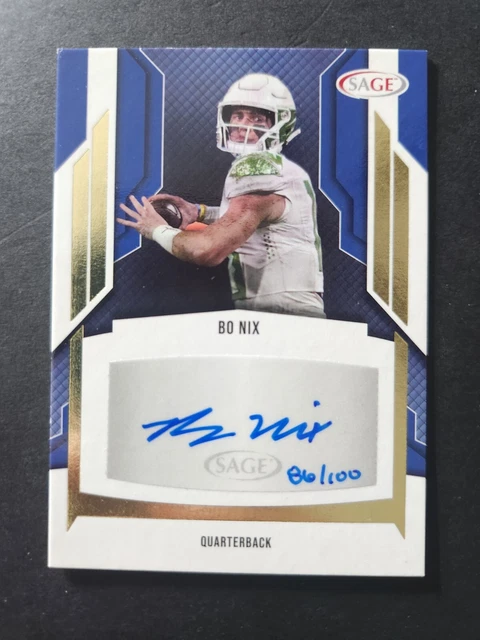 2024 SAGE HIT High Bo Nix Gold Autografo Rookie #86/100 Oregon Ducks ...