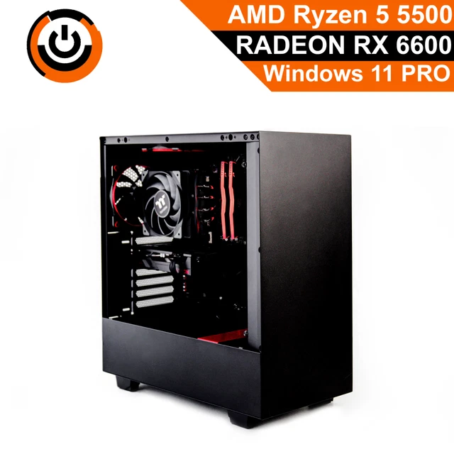 PC GAMING AMD Ryzen 5 5500 RX6600 case NZXT 16GB RAM RGB Windows 11Pro ...