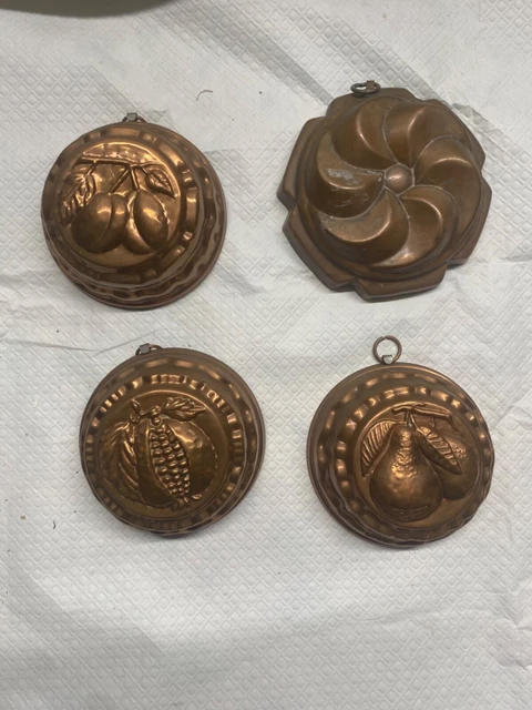LOT DE 4 moule rond à gâteau ou deco pour accrocher en cuivre étame EUR ...