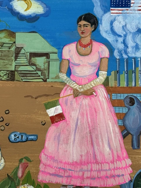 FRIDA KAHLO (HANDMADE) Drawing On Old Paper Signed & Stamped, vtg art ...