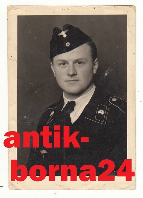 PORTRAIT FOTO WH Soldat Panzer Tank Crew Besatzung Schiffchen Metall ...