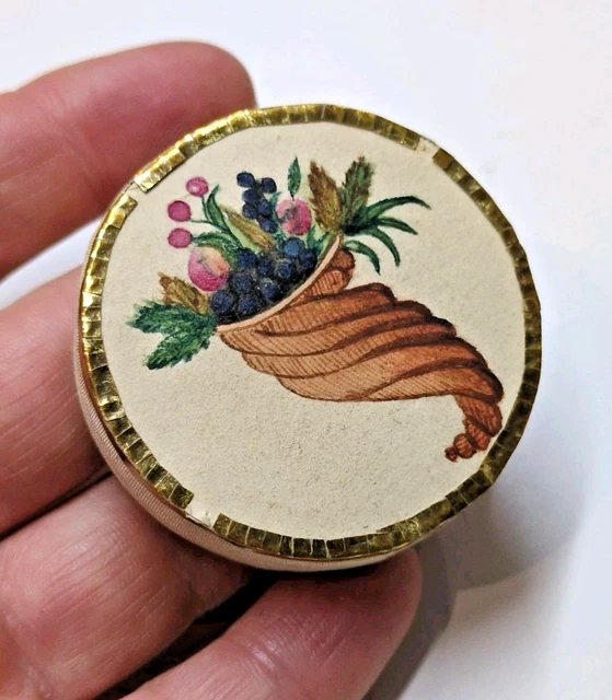 ANTIQUE SILK PIN Cushion Hand Painted Cornucopia Grapes Gold Regency ...