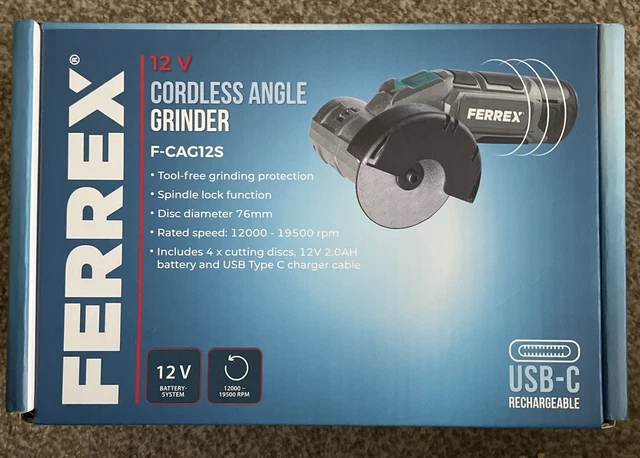 FERREX 12V CORDLESS Angle Grinder F-CAG12S USB-C Charging Aldi - NEW ...