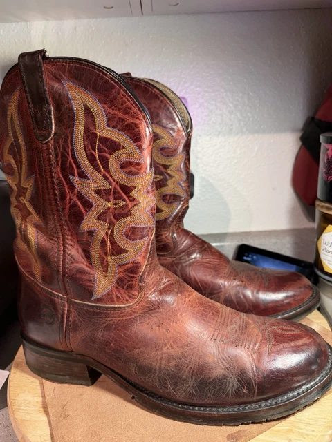DOUBLE H WESTERN Cowboy Boots Brown Leather 13 D DH3564 Roper Work USA ...