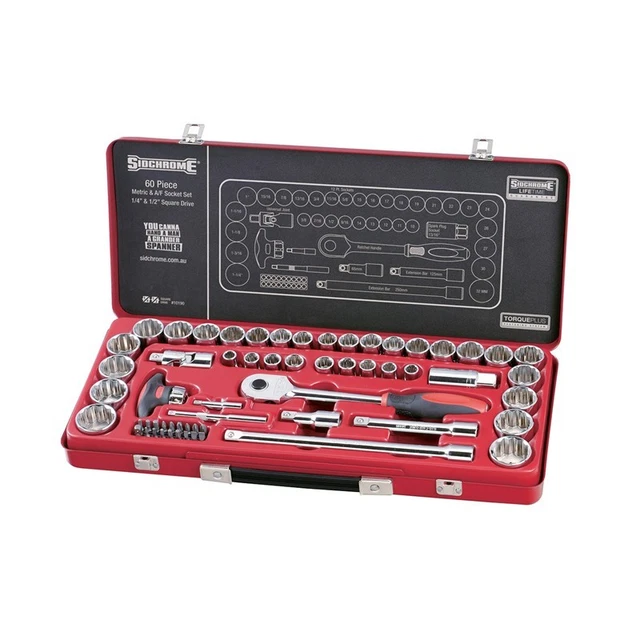 SIDCHROME 60 PIECE 1/4" 1/2" Drive Socket Set Brand new shrink wrapped ...