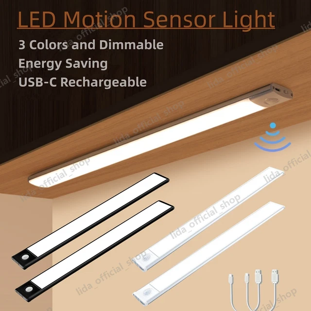 LED PIR MOTION Sensor Strip Light USB Rechargeable Magnetic Cabinet ...