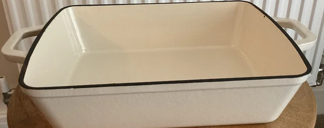 CROFTON CAST IRON Rectangular Roasting Tray Oven Dish Crea w/ handles ...
