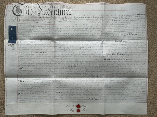 1856 INDENTURED DEED, Rev. Richard Mountford Wood; Waterfall & Grindon ...