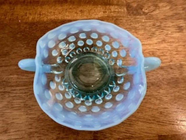 FENTON HOBNAIL OPALESCENT Blue Glass Candy Dish Vintage Baby Blue ...