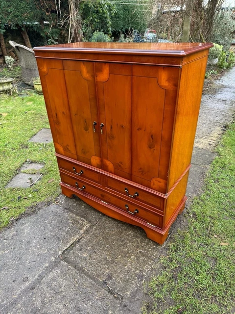 ANTIQUE REPRODUCTION YEW wood tv / television cabinet cupboard storage ...