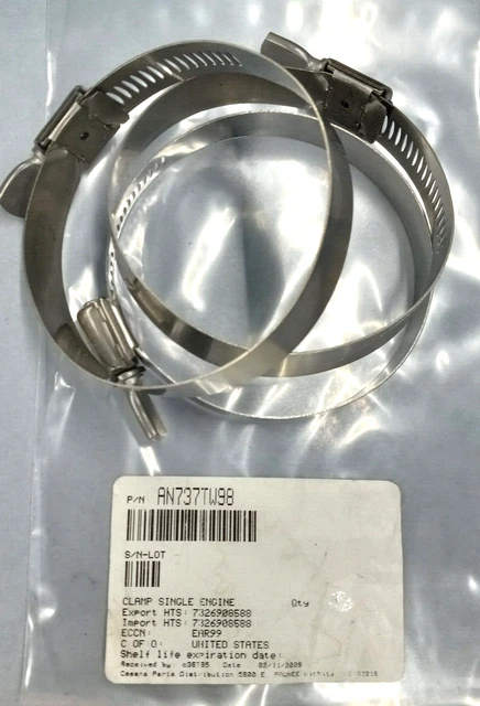 AERONAUTICAL STANDARD P/N AN737TW98 Stainless Steel Clamp, Hose - 3 ...