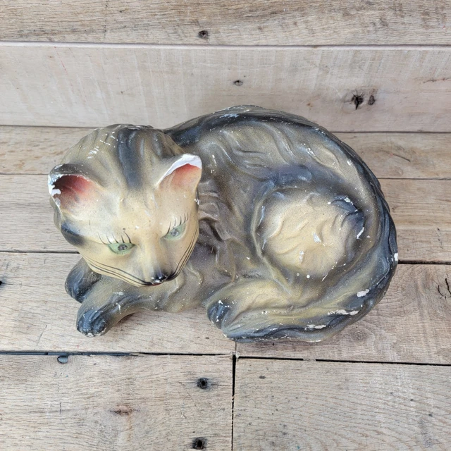 VINTAGE CHALKWARE CAT Figurine Chippy Paint Folk Art Shelf Decor $48.55 ...