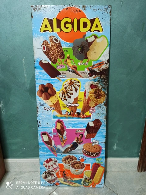 TABELLA INSEGNA GELATI Algida CON DIFETTI PREZZI in lire Anni 80/90 ...