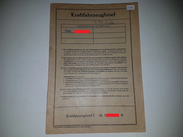 FAHRZEUGBRIEF KFZ BRIEF 1957 BMW Isetta 245 ccm 12PS Microcar Beleg für ...