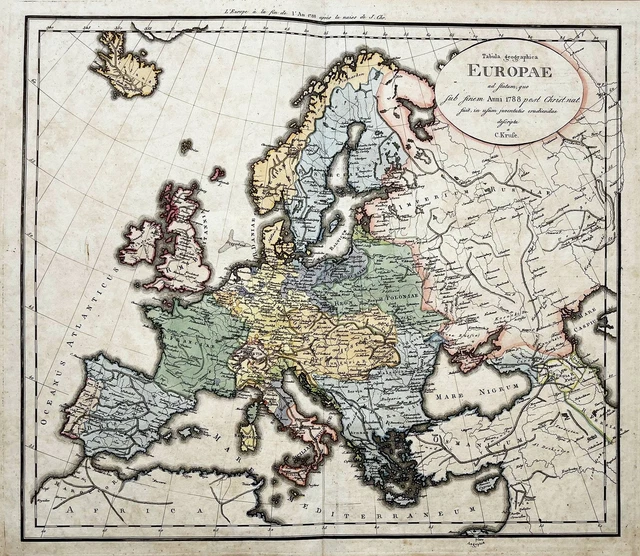 EUROPA EUROPE CONTINENT Kontinent map Karte 1788 Kupferstich engraving ...