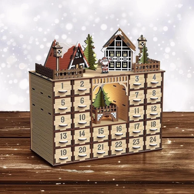 2026 WOODEN CHRISTMAS Village Advent Calendar Diarama for Mantel ...