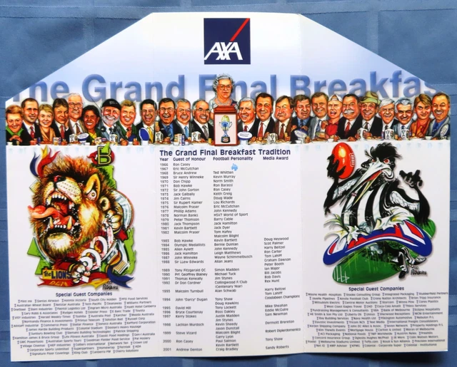2002 NORTH MELBOURNE AFL GRAND FINAL BREAKFAST MENU (Brisbane vs ...
