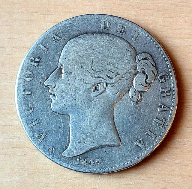 1847 SOLID SILVER Antique Victorian Era Crown Coin Vintage 0.925 ...
