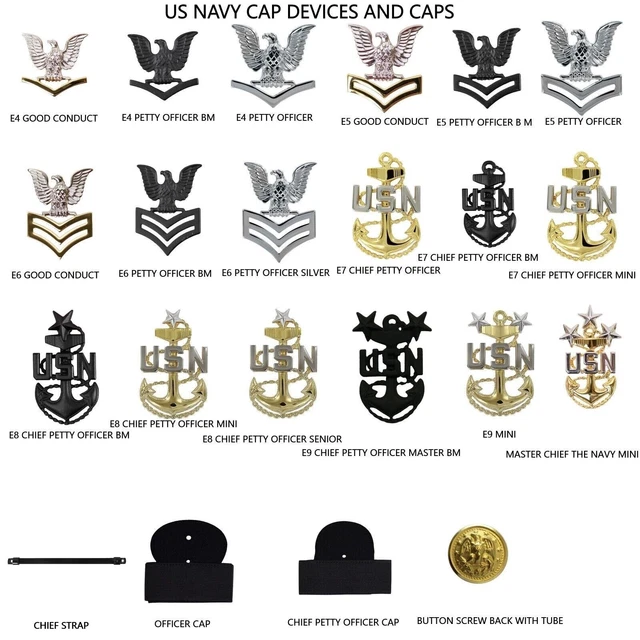 US NAVY ENLISTED Cap Hat Devices And Caps Large Pin Official Regulation ...