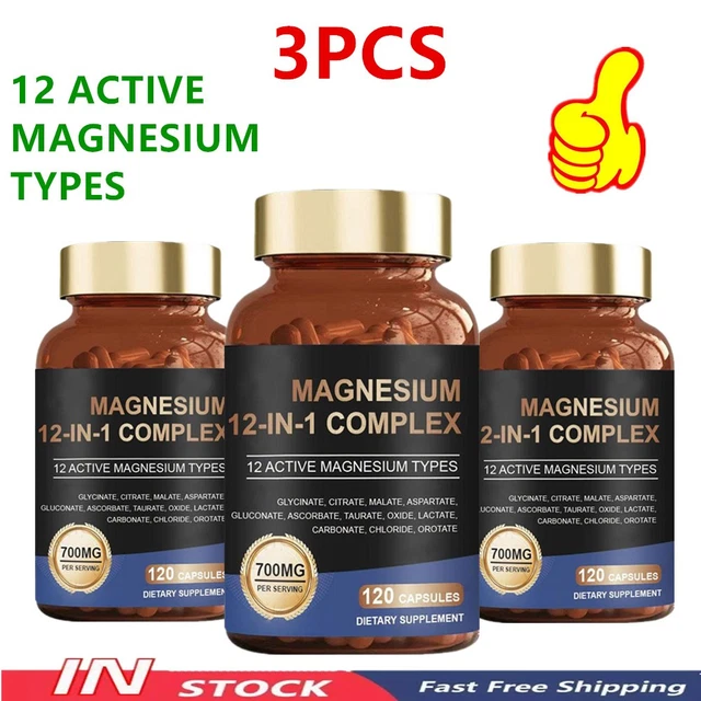 1-3PCS MAGNESIUM 12 in 1 Complex Magnesium Glycinate Citrate Malate L ...