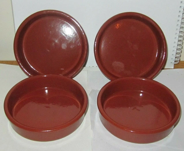 4 X GLAZED Terracotta Dishes by Cermer. Oven/Proof. Tapas/Brulee/Olives ...