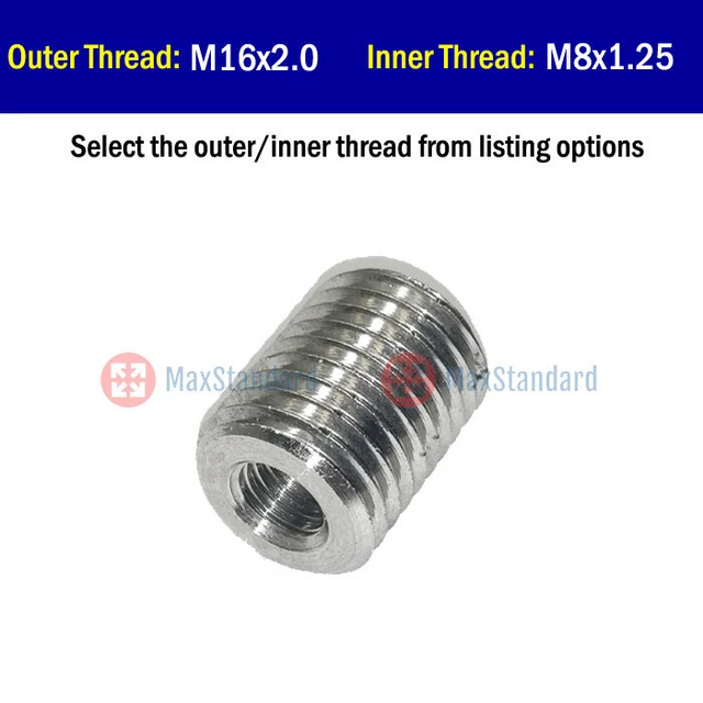 THREAD REDUCER FITTING Male M16 M16x2.0 to Female M8 M8x1.25 Inserts ...