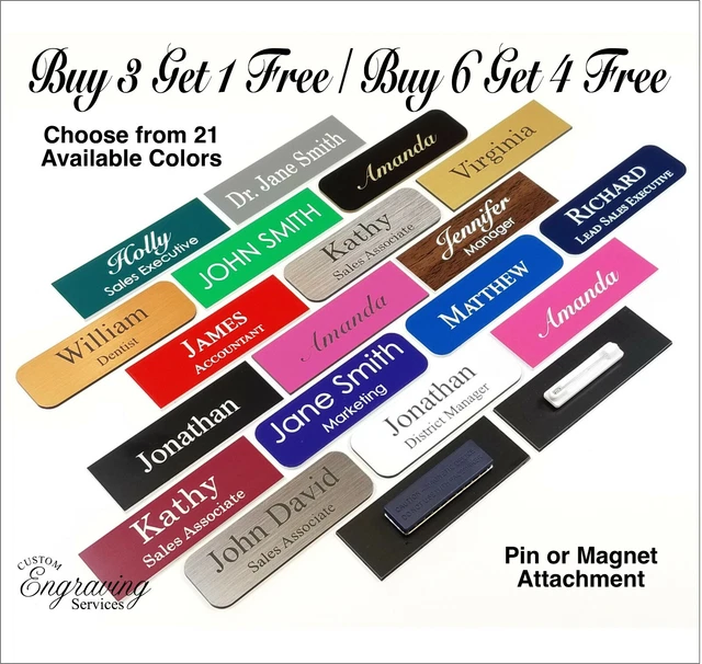 1X3 EMPLOYEE PERSONALIZED Name Tag Badge Pin Customized Identification ...