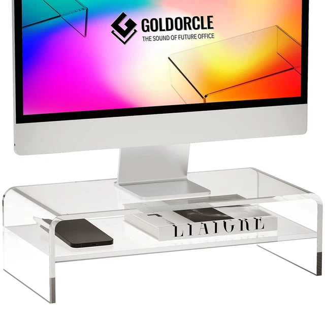 2-TIER ACRYLIC MONITOR Stand Riser Clear Computer Monitor Stand for ...