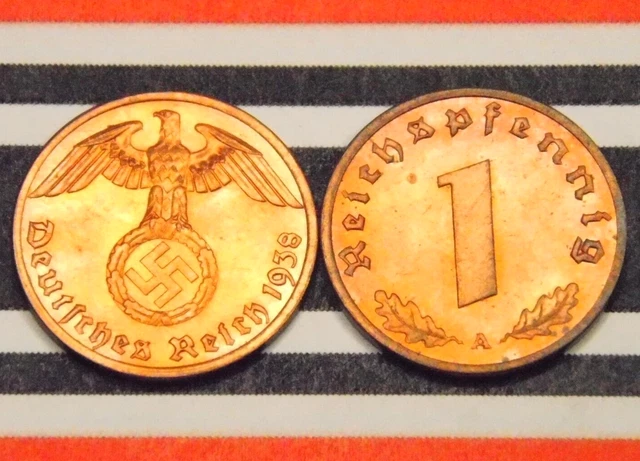MONEDA ALEMANA 1938 A 1 ESVÁSTICA DEL REICHSPFENNIG COBRE 3a Segunda ...