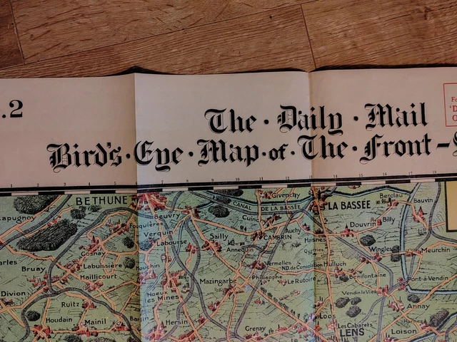 WW1 ANTIQUE DAILY Mail Bird's Eye Map of the Front 1914-18 Section 2 ...