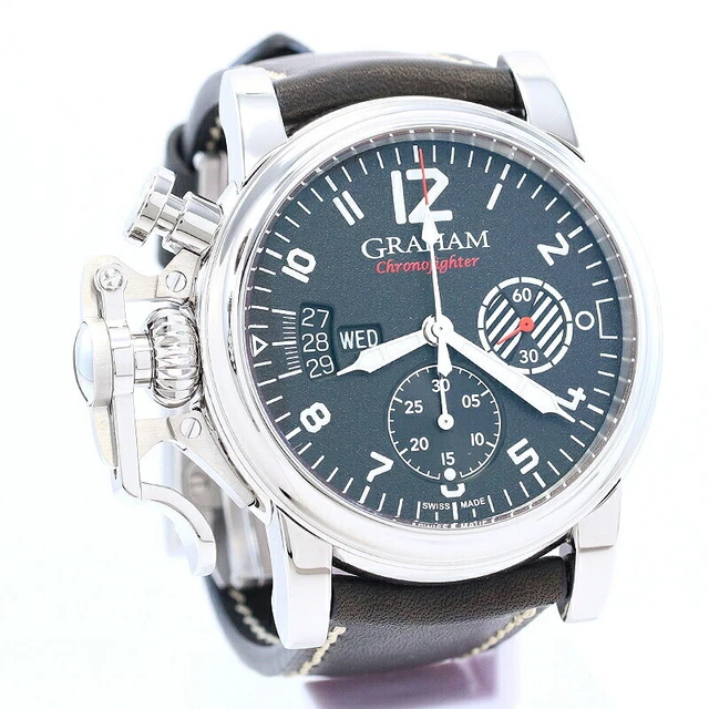 VINTAGE GRAHAM CHRONOFIGHTER Aviator Black Dial Automatic Men Watch 2C ...