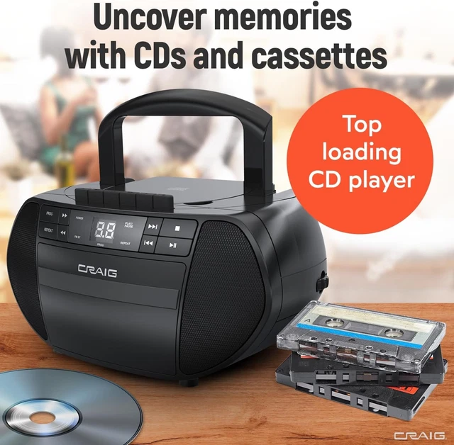 CRAIG PORTABLE TOP-LOADING CD Boombox with AM/FM Stereo Radio and Black ...